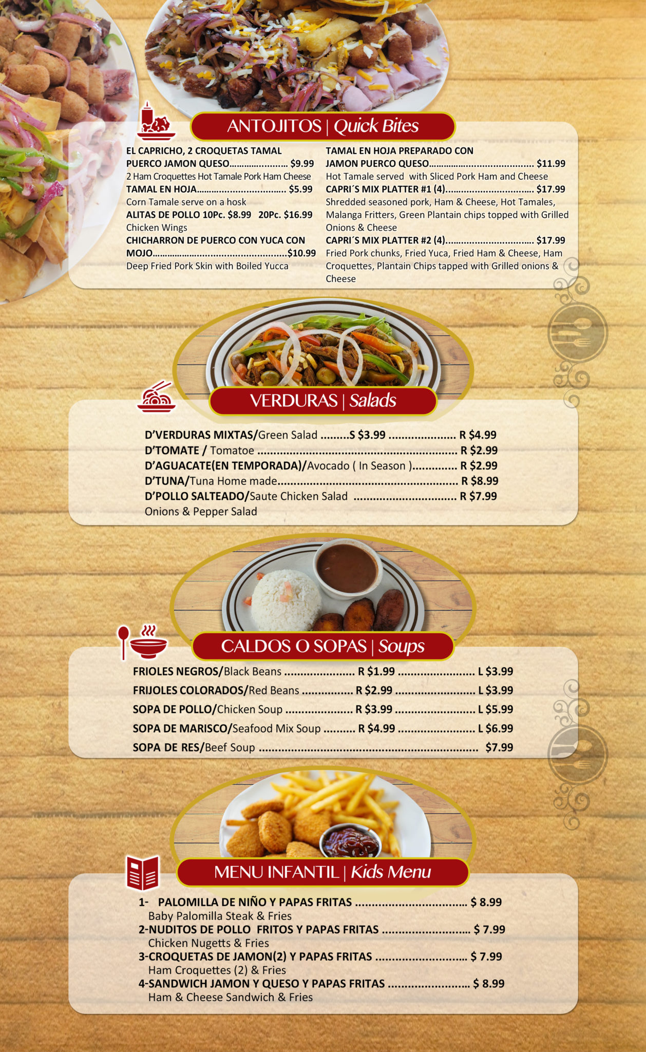 Menu | Capri Bakery & Restaurant